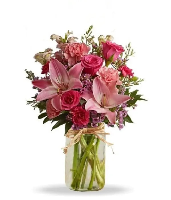 Buy a Pink Wink in Mason Jar Bouquet Online – florist.ca